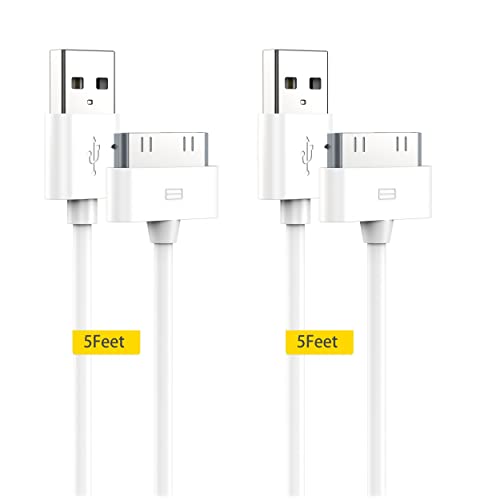iPhone 4 4s Charger Cable iPad Charger, 2Pack 5 Feet Certified 30-Pin Charging Cable Compatible for iPad 1/2/3, iPhone 4/4S, iPhone 3G/3GS, iPod Nano 5th/6th and iPod Touch 3rd/4th gen