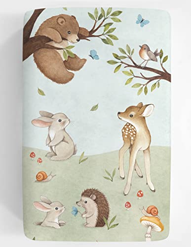 Mini Crib Sheet, Pack n Play or Playard Crib Sheet by Rookie Humans: 100% Cotton Sateen. Use as a Photo Background for Your Baby Pictures. Fits Mini Crib Size (38x24 inches) (Enchanted Forest)