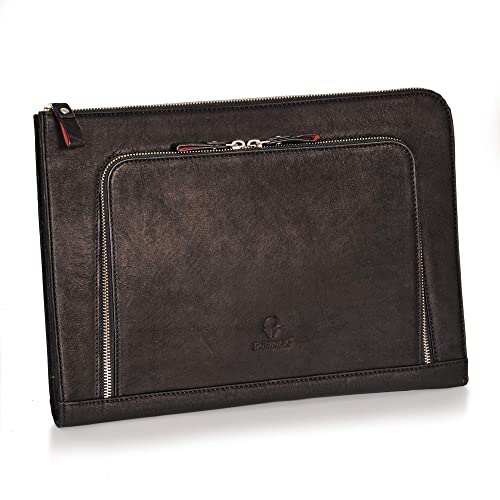 DONBOLSO Laptop Sleeve London I 13.3 Inch Genuine Leather Notebook Briefcase for Men & Women I Up to 14 Inch Protective Case I Vintage Black