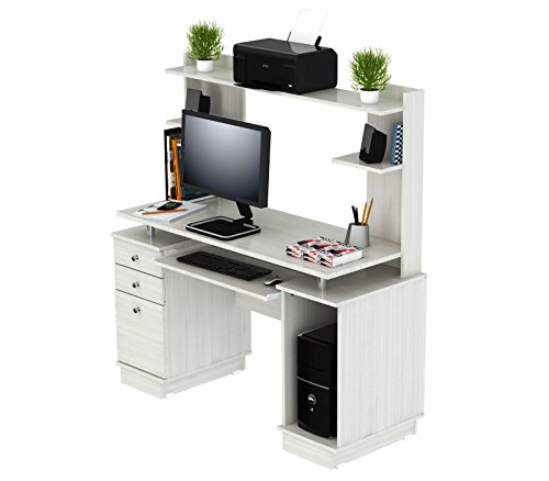 Inval America Computer Work Center with Hutch, 19.5 x 48.62 x 53.5, Washed Oak