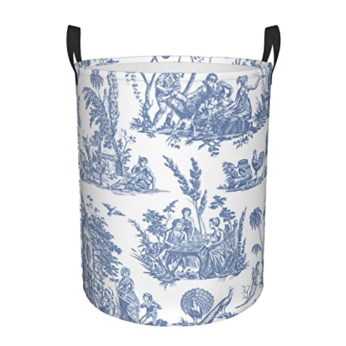 Marseilles Toile Willow Ware Blue White Laundry Basket,Collapsible Clothes Hamper Storage with Handle, Laundry Hamper for Bathroom Home Decor Baby Clothing Medium