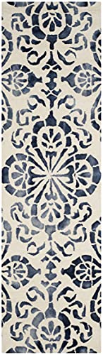SAFAVIEH Dip Dye Collection 2'3" x 6' Ivory / Navy DDY719P Handmade Premium Wool Runner Rug