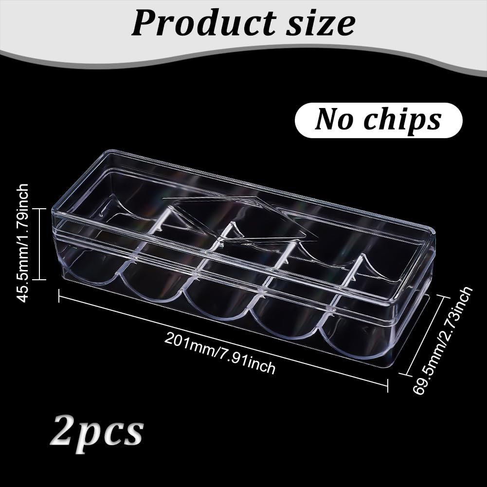 FINGERINSPIRE 2 Pcs Clear Poker Chip Trays Plastic Casino Poker Chip Tray Rack Poker Chip Holder Poker Chip Cases with Cover for Casino Game Standard Size Chips & Clay Chips Each Holds 100 Chips