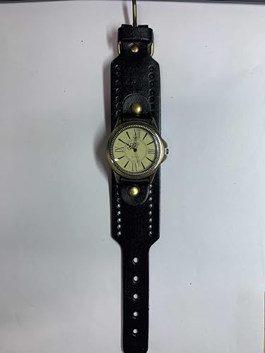 Avaner Unisex Punk Retro Bronze Round Dial Black Wide Leather Belt Strap Cuff Bracelet Roman Numerals Analog Quartz Wrist Watches