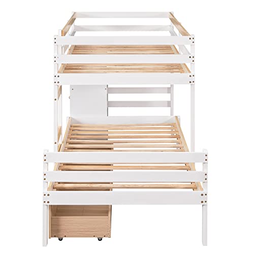 Brisca Twin Over Twin Loft Bunk Bed with 6 Storage Drawers and Ladder,Bed Frame W/Neutral Finish & Simple Design,for Apartment,Bedroom,Guest Room,Natural