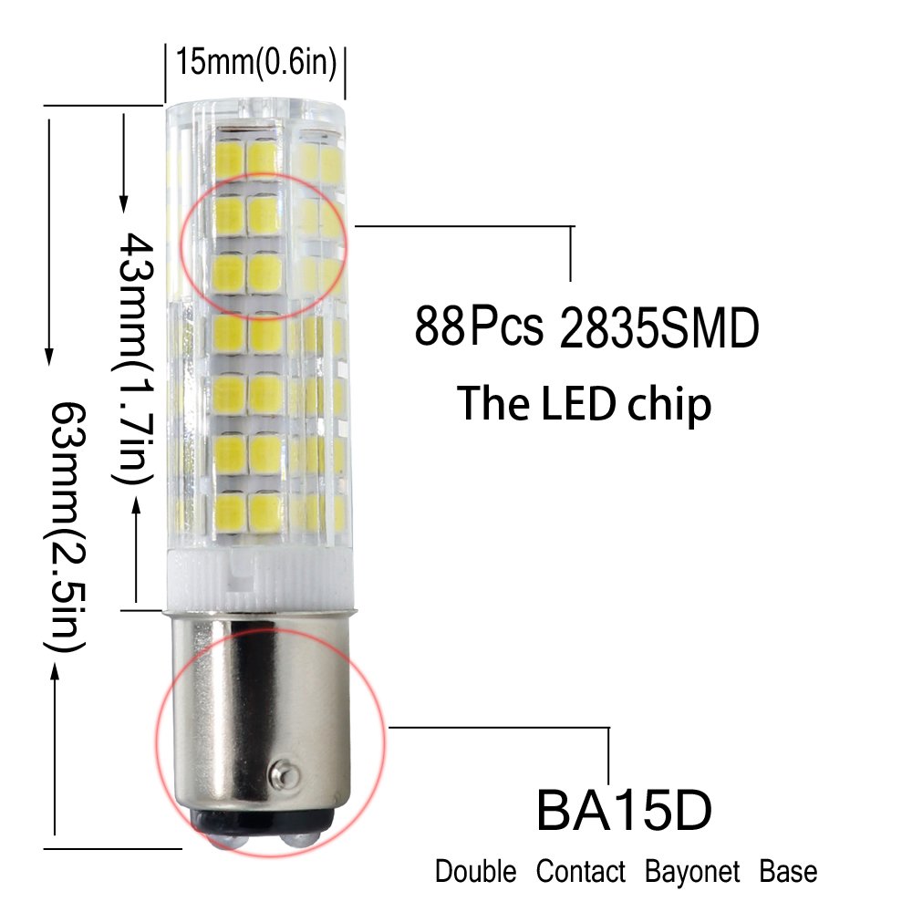 Ba15d LED Light Bulbs Double Contact Bayonet Base, 6W 120v 60W Equivalent Halogen Bulbs, Dimmable Sewing Machine Lamp 4 Pack (BA15D White 6000K)