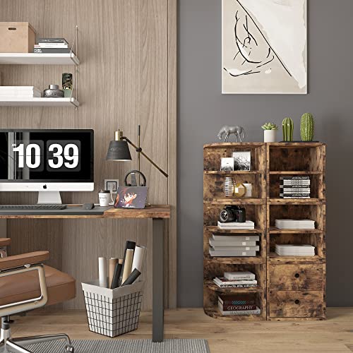 FUSUNBAO Magic DIY Cube Storage Organizer Stackable Cubles for Corner Bookshelf -Home Books Clothes Toy -Modular Cubby Storage System -Office Cubical -Bookcase (Antique Brown, Curved Shape Cube)