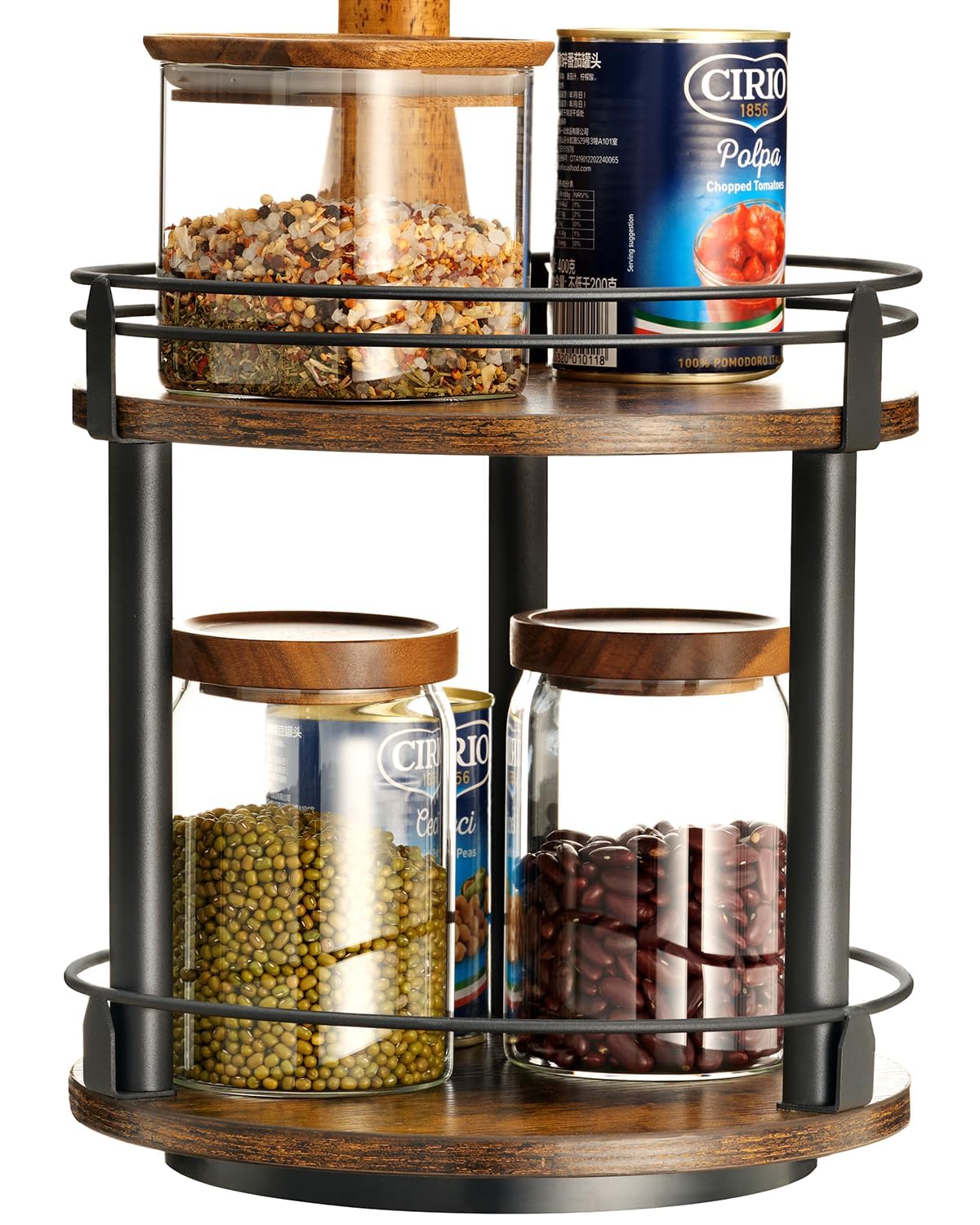 Creso hom Lazy Susan Organizer 2 tier Rotating Spice Racks, Lazy Susan 360 Degree Turntable Spice Holder Rack for Cabinet and Kitchen Countertop, Rustic Brown