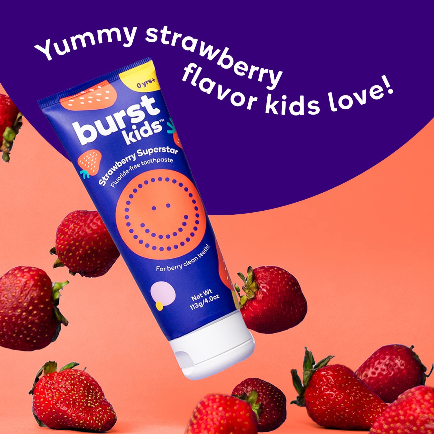 BURSTkids Strawberry Kids Toothpaste Fluoride-Free - Great Tasting, Dye Free Baby, Toddler & Kid Toothpaste Age 0+ with Nano-Hydroxyapatite - 4oz