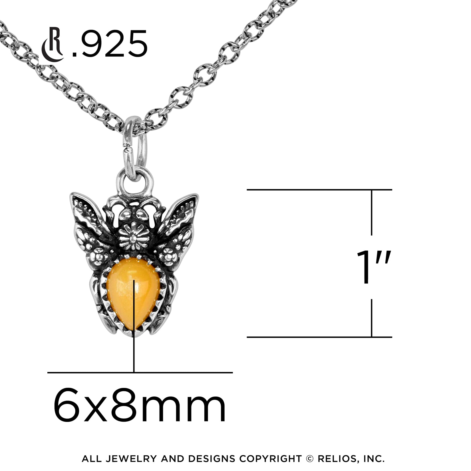 American West Sterling Yellow Jasper Bee Necklace 17 to 20 Inch