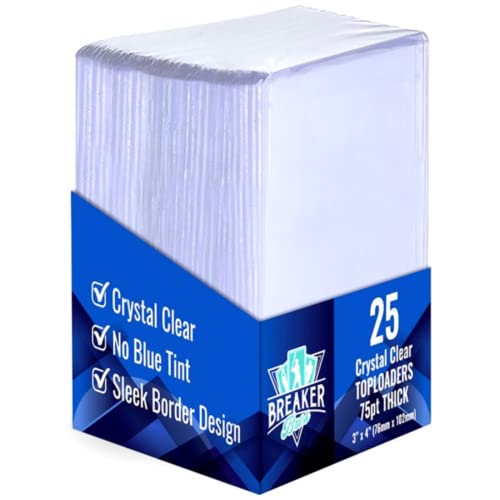 Breaker Bros 75pt Thick 3" X 4" No Blue Tint Crystal Clear 75pt Thick 25ct Toploaders for Cards | 25 Count 75pt Thick Top Loaders for Cards Sleeves Trading Card Protectors