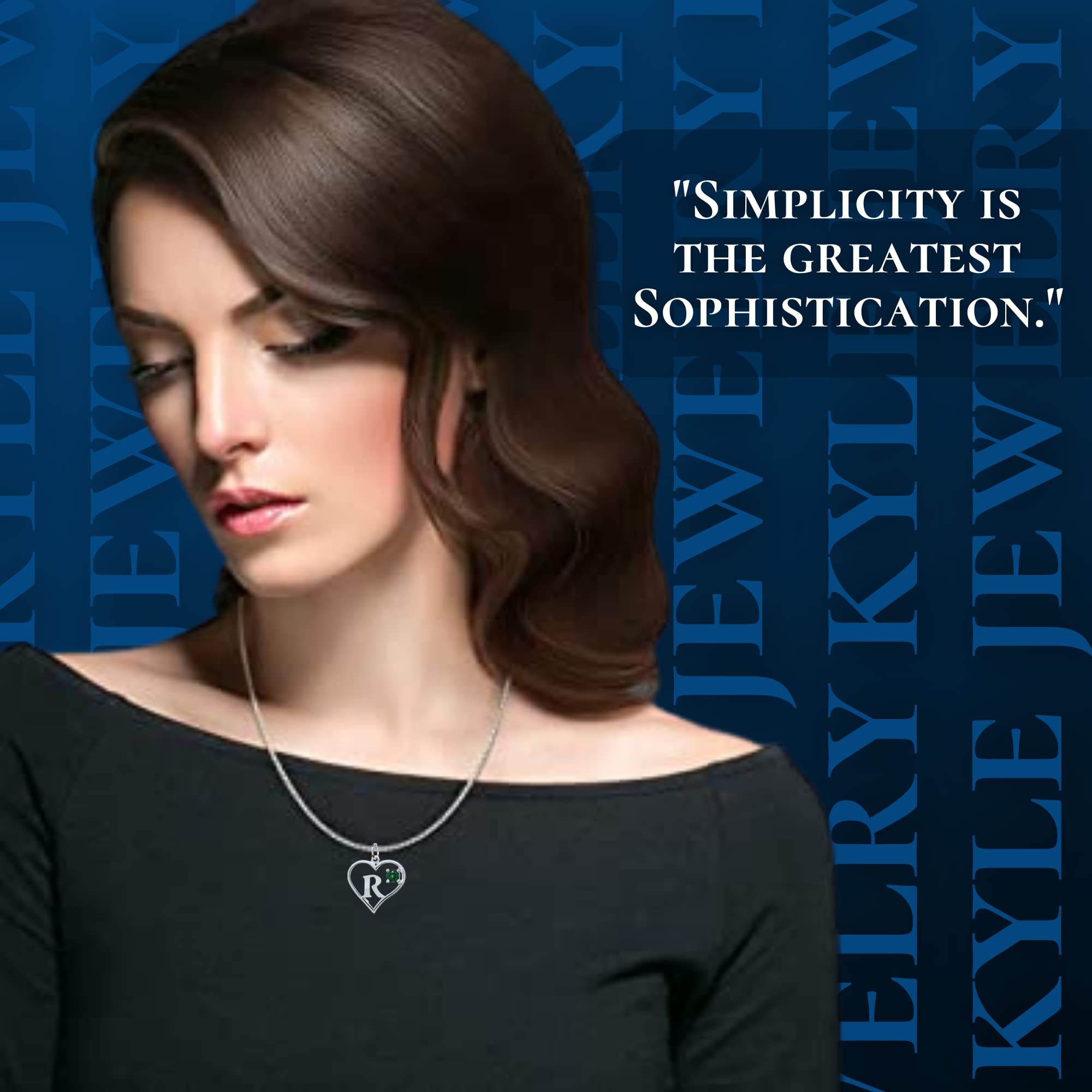 Arbach’s Icy Jewelry - Sterling Silver Box Chain Personalized Birthstone Pendant Statement Necklace - Heart & Letter (R)