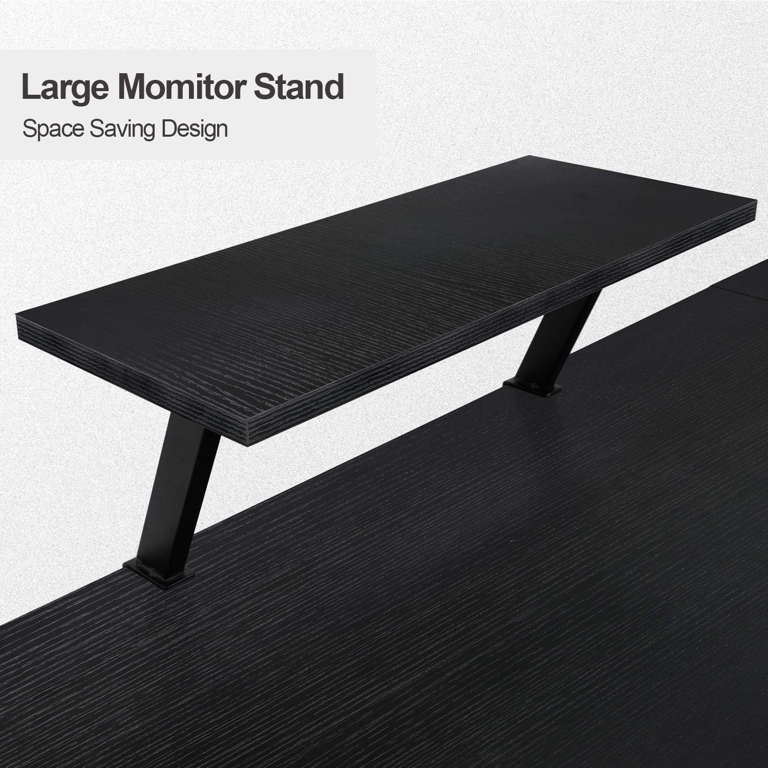 AuAg L Shaped Office Computer Desk with Storage Bag & Monitor Stand, Home Corner Gaming Desk, Study PC Writing Table Workstation (Black)