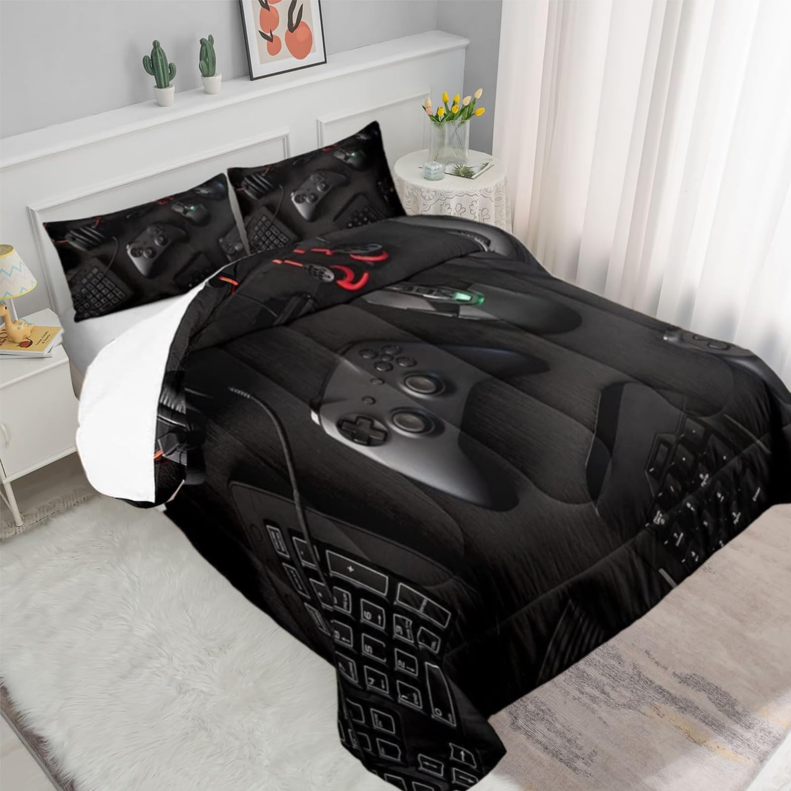 YHXSLY Gamer Comforter Set Twin Size for Boys Kids 3D Gaming Microfiber Quilts Black Video Game Bedding Sets Room Decor Gaming Bedding Set All Season for Game Lovers