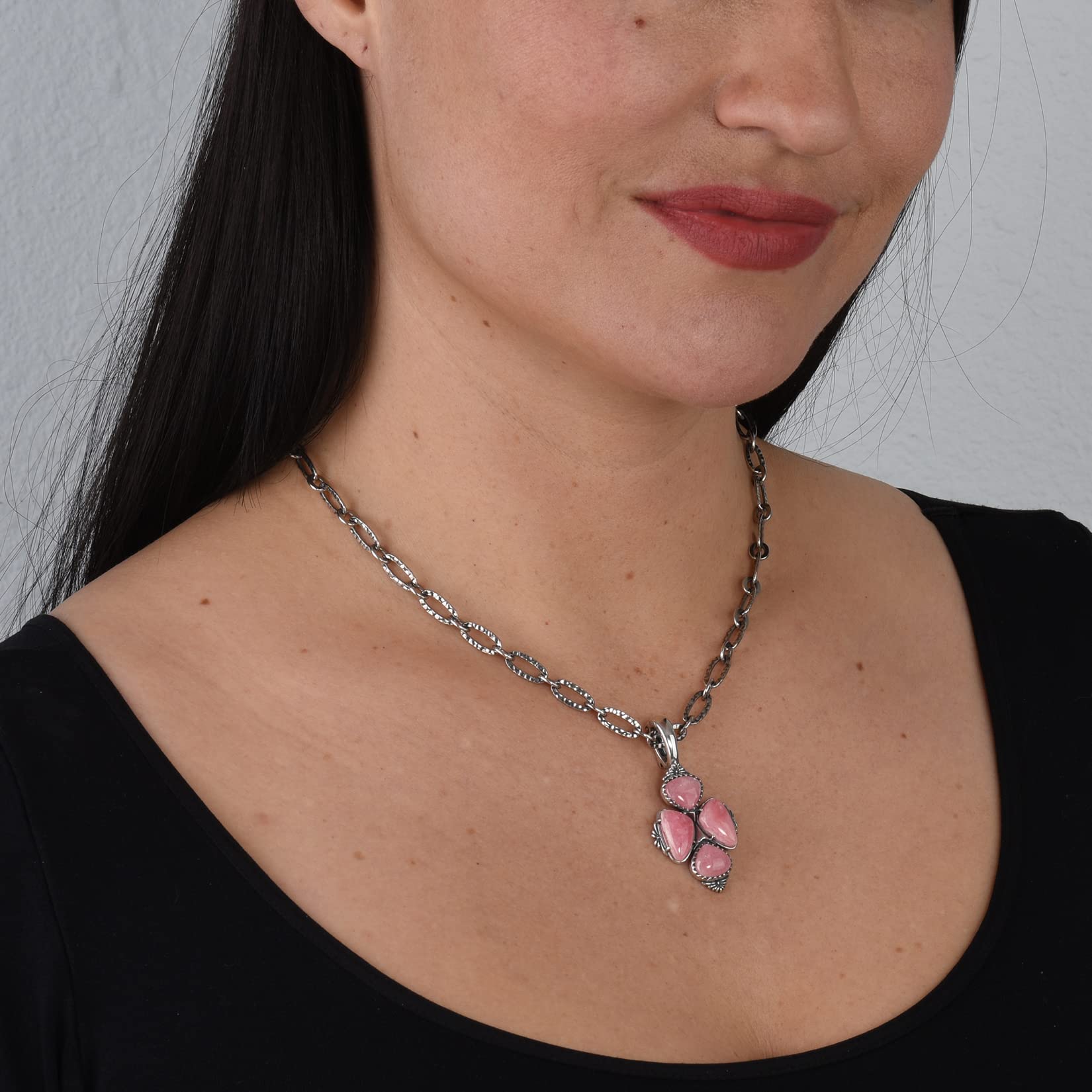 American West Sterling Pink Rhodochrosite Gemstone Pendant Enhancer