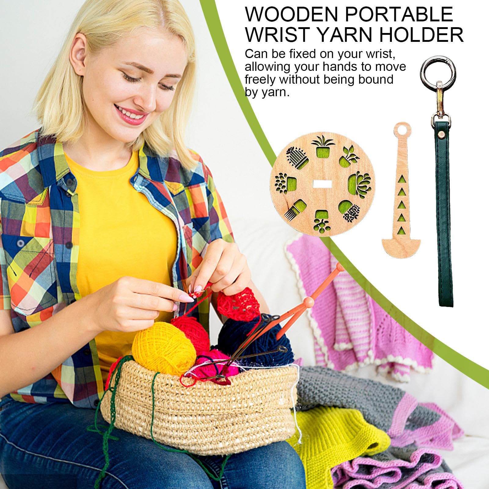 Wood Yarn Holder | Portable Wooden Yarn Holder with Wrist Strap | Knitting Crocheting Embroidery Accessories for Hats, Cardigans, Sweaters, Socks, Blankets, Handicrafts