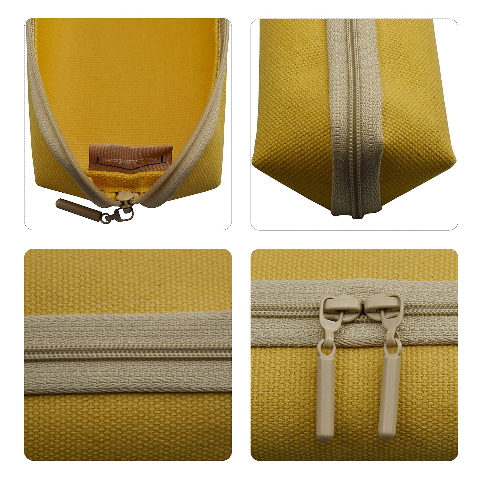 enyuwlcm Canvas Stationery Stylish Small Pencil Pouch and Slim Pencil Case with 2 Zippers 1 Pack Yellow