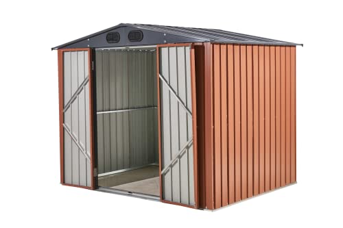 JAORD 8 x 6 FT Storage Shed, Outdoor Galvanized Steel Shed, Outside Garden Tool Storage House with Lockable Door for Patio, Backyard, Lawn Mower, Dark Brown…