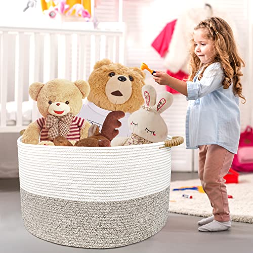 Large Woven Nursery Basket 21.7" x 13.8" Rope Woven Bins with Handles for Baby Cloth Toys Book Storage, Sturdy Decorative Storage Baskets for Organization, Living Room Bathroom Bedroom