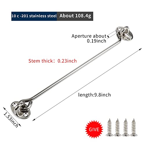 Hook and Eye Latch Stainless Steel Cabin Hooks Heavy Duty Privacy Lock for Barn Doors Bathrooms Doors and Windows 10 inches(2 Packs), Silver (d2347)