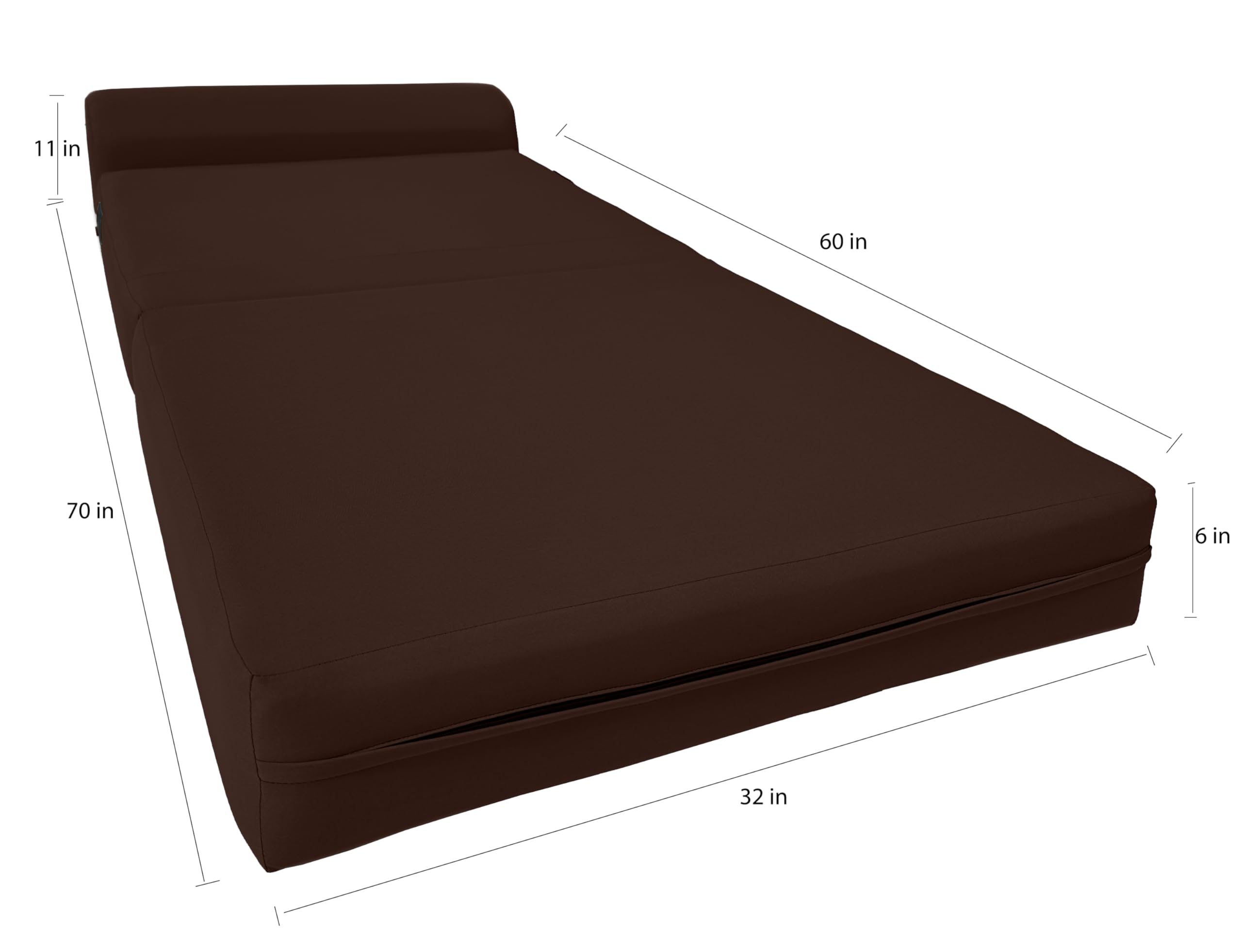 D&D Futon Furniture Twin Size Brown Sleeper Chair Folding Foam Bed 6 x 36 x 70, Studio Guest Beds Foam Density 1.8 lb