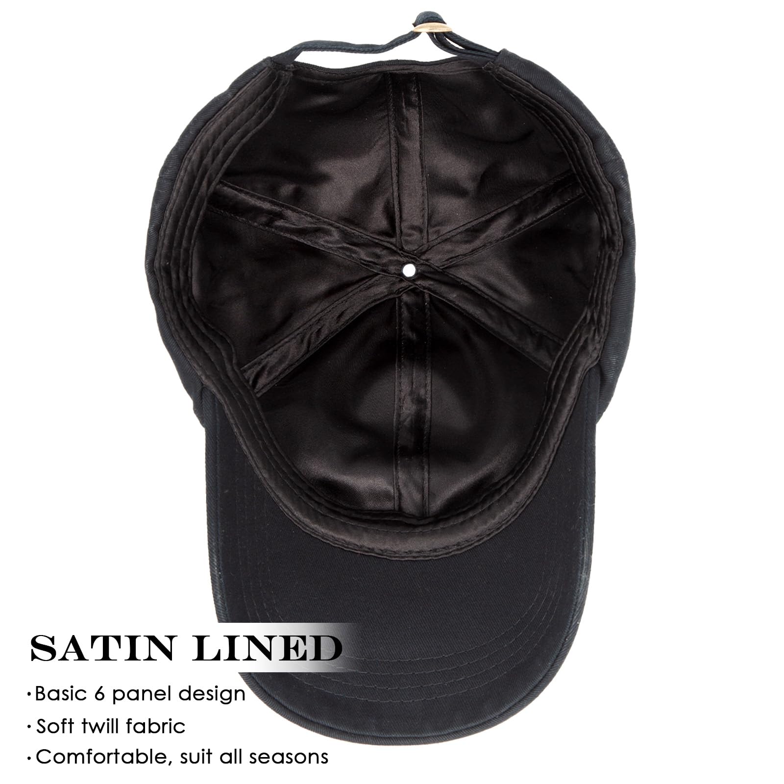 Baseball Cap Satin Lined Interior for Men and Women,Adjustable Baseball Cap Dad Golf Sun Hats
