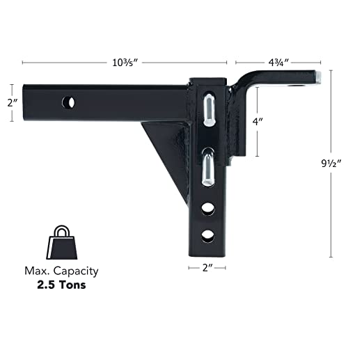 OMT Trailer Hitch Ball Mount with 2.5 Ton Towing Capacity, Class 3 Tow Hitch with 1" Hole and Pins for 2" Receiver Pickups Vans SUVs, Adjustable Drop Hitch for Trailers Campers Boats More