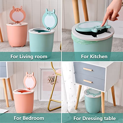 HTERDR Mini Countertop Trash Can with Lid for Office Desktop Coffee Table Kitchen Cute Bunny Garbage Can Small Desktop Trash Can Press Cover Bucket Small Paper Basket Pink