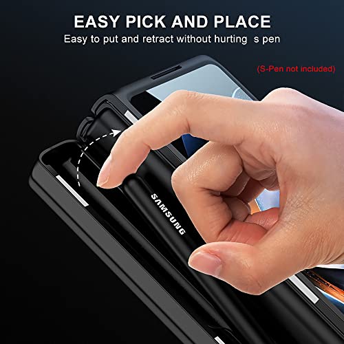 DOOTOO for Samsung Galaxy Z Fold 4 Case Magnetic Hinge Protection Built-in S Pen Holder with Front Glass Kickstand All-Inclusive PC Shockproof Case for Samsung Z Fold 4 5G 2022 (Black)