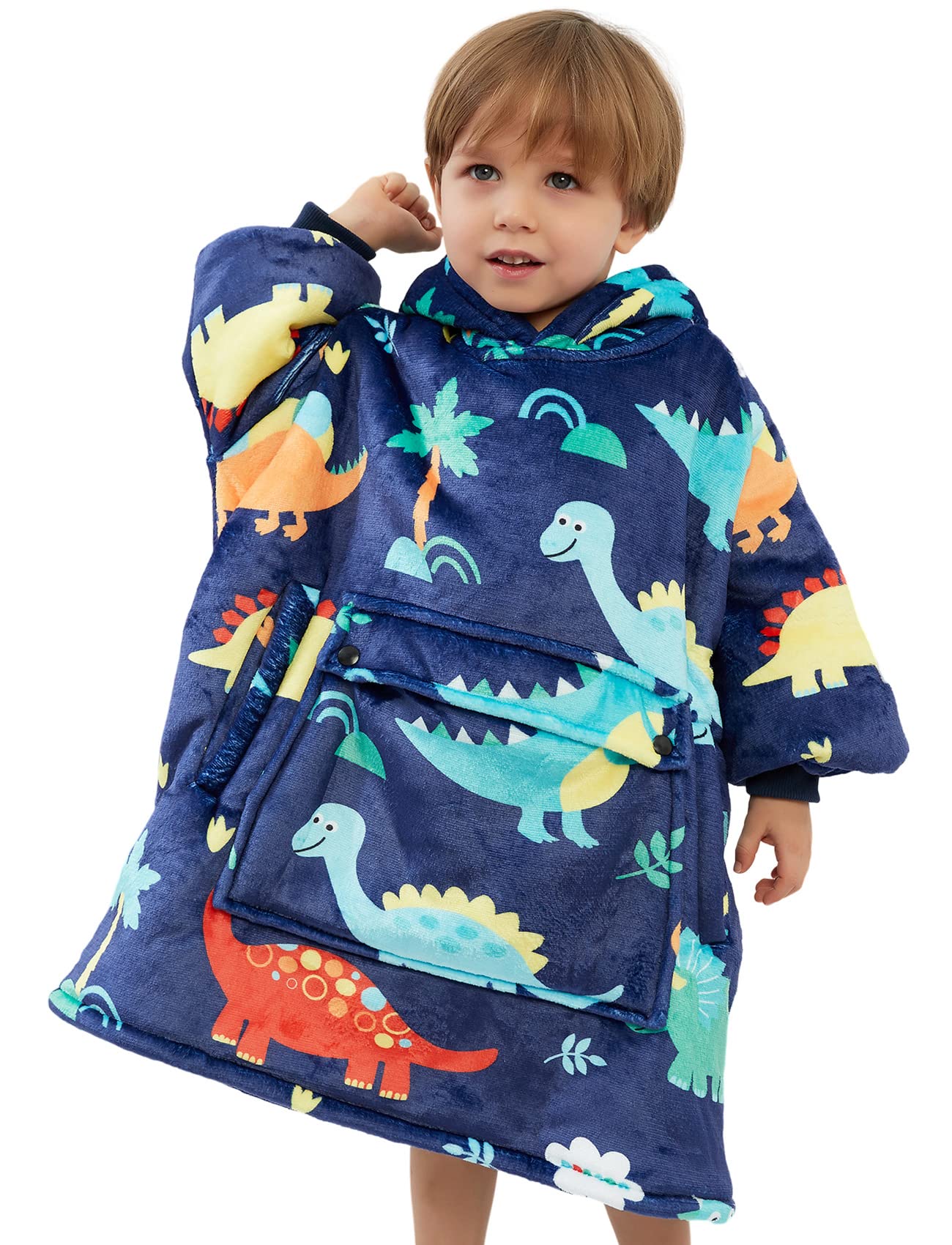 NOUKOW Wearable Blanket Hoodie for Toddlers Oversized Sherpa Blanket Sweatshirt Flannel Sweater Blanket 2-6 Years Old Boy Birthday Gifts Dinosaur