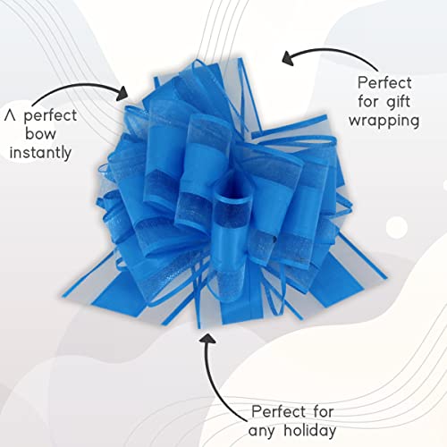 Insta Bows 8 Inch Big Bow for Bike Blue Lace & Ribbon Pull Bow Makes Large Bow Perfect for Really Giant Gift Wrapping Present Or Toy Car 3 Instant Bows for Big Christmas Gifts