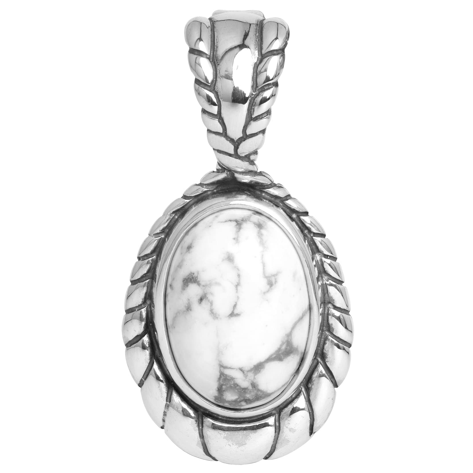 American West Sterling Silver Women's Pendant Enhancer White Howlite Gemstone Oval Design