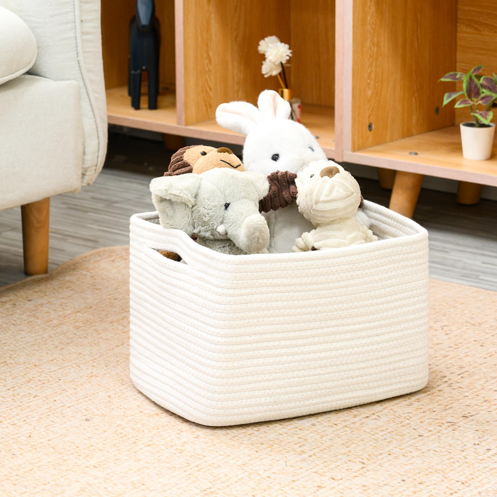 ICERZCZ Storage Baskets for Organizing, Woven Baskets for Storage, Storage Baskets Bin for Shelves, Cotton Rope Basket with Handles, 12.5" Lx9.1W x7.9H, (4 pack) White