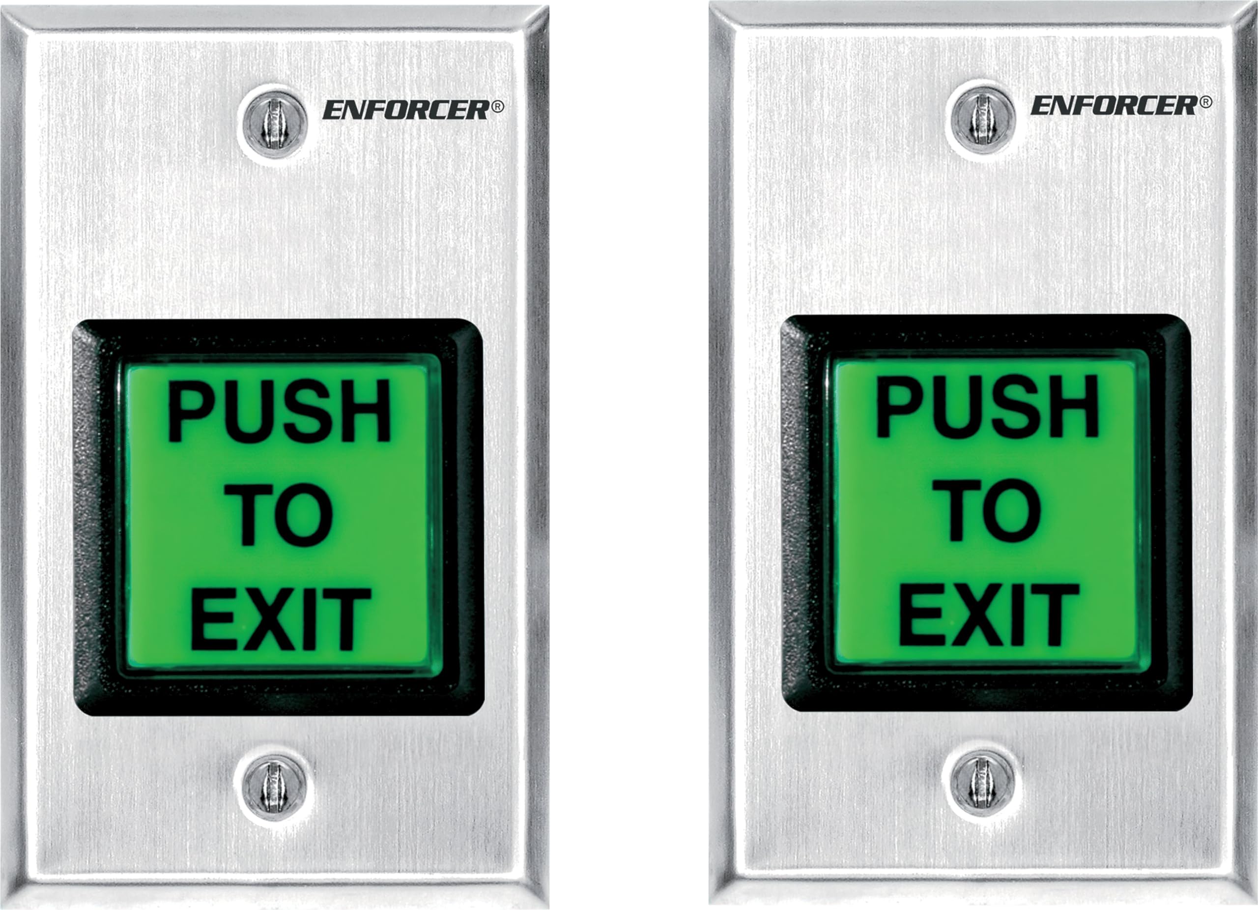 Seco-Larm SD-7202GC-PEQ ENFORCER LED Illuminated RTE Single-gang Wall Plate with Large Green Button, Large Illuminated Push Button with Caption "PUSH TO EXIT", Pack of 2