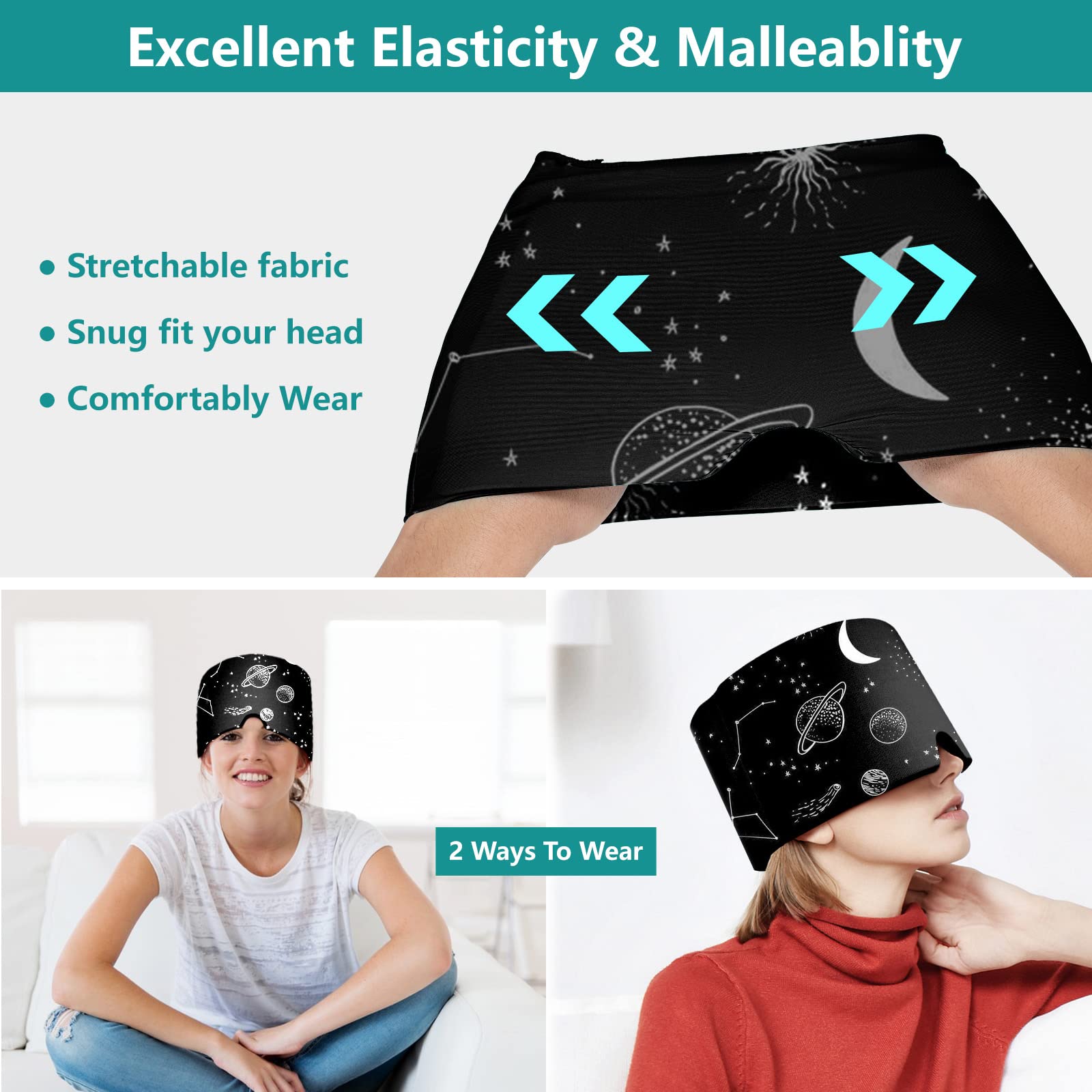 Briyard Migraine Relief Cap (400FF), Headache Relief Hat for Migraine Ice Head Wrap, Ice Pack for Headaches, Migrane Pain Relief Mask +Migraine Relaxation Clip Star Black