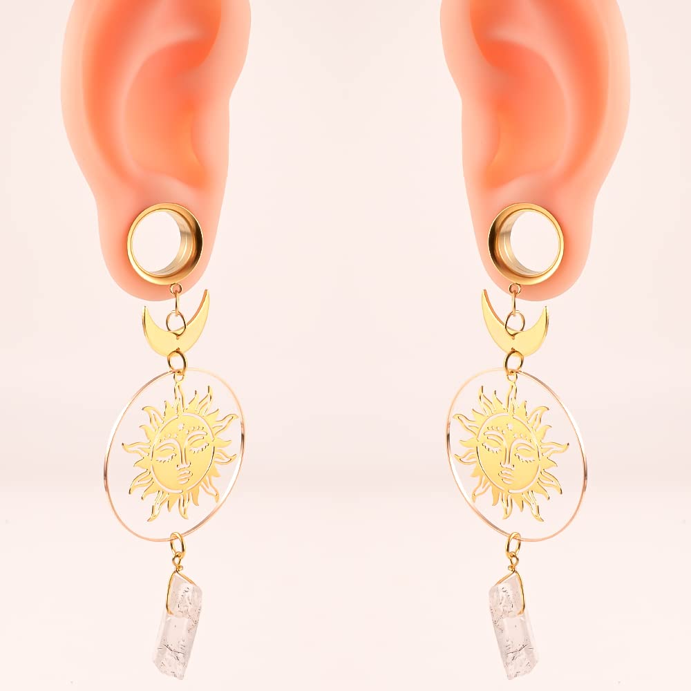Atomhole 2PCS Ear Gauges Cool Sun Moon Ear Pendant Tunnels Plugs Hypoallergenic 316 Stainless Steel Earrings Stretcher Expander for Piercing Body Jewelry