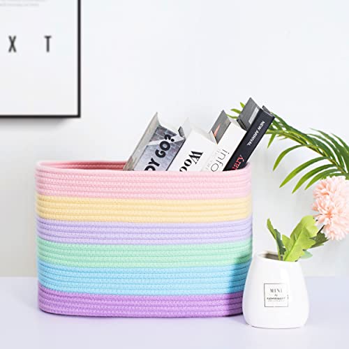 MINTWOOD Design 3-Pack Storage Baskets for Shelves, Playroom and Classroom Storage Basket, Book Basket, Decorative Storage Cube Bins, Woven Closet Organizers, Nursery Baskets, Pastel Rainbow