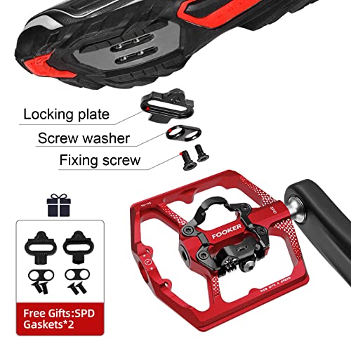 FOOKER MTB Mountain Bike Pedals, Dual Function Flat and Pedal,3 Sealed Bearing Flat Platform Compatible with Clipless Pedal Aluminum 9/16" Pedals with Cleats for Road Mountain BMX MTB