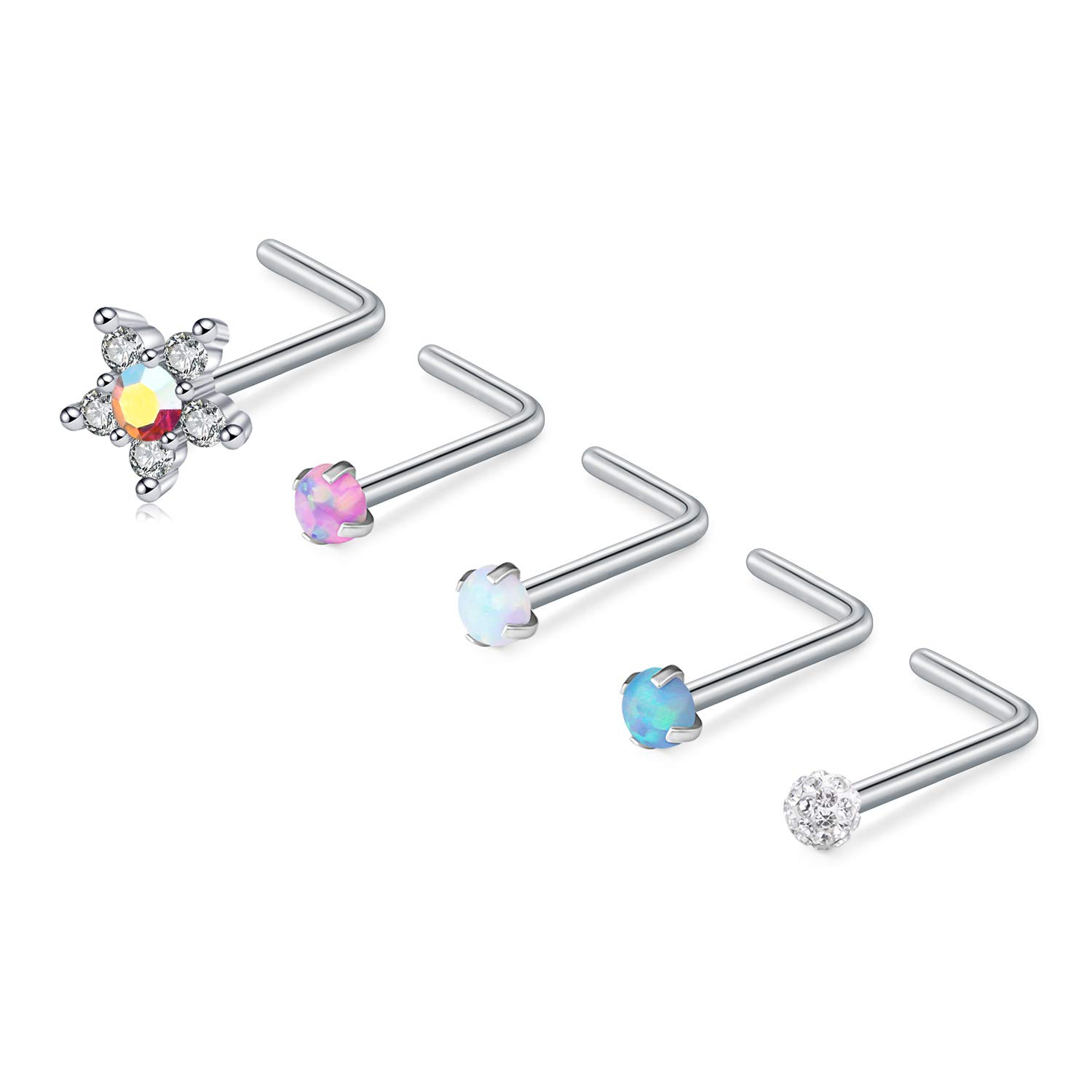 AVYRING 18G Nose Studs Nostril Ring L Bar Shape Surgical Steel Piercing Jewelry for Women Nose Rings Studs CZ 1.5mm/2mm/2.5mm/3mm