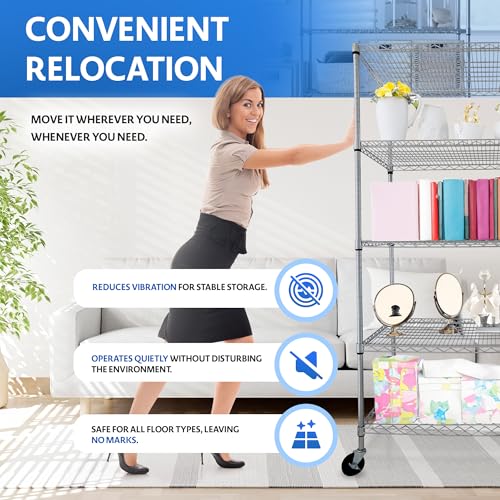 Crescent, Chrome, 48 x 18 x 76, 4000 LBS, Metal Shelves for Storage with Wheels, Ideal for Garage Shelving, 5 Tier Wire Shelving Rack for Kitchen Storage, Heavy Duty Shelving for Home Storage