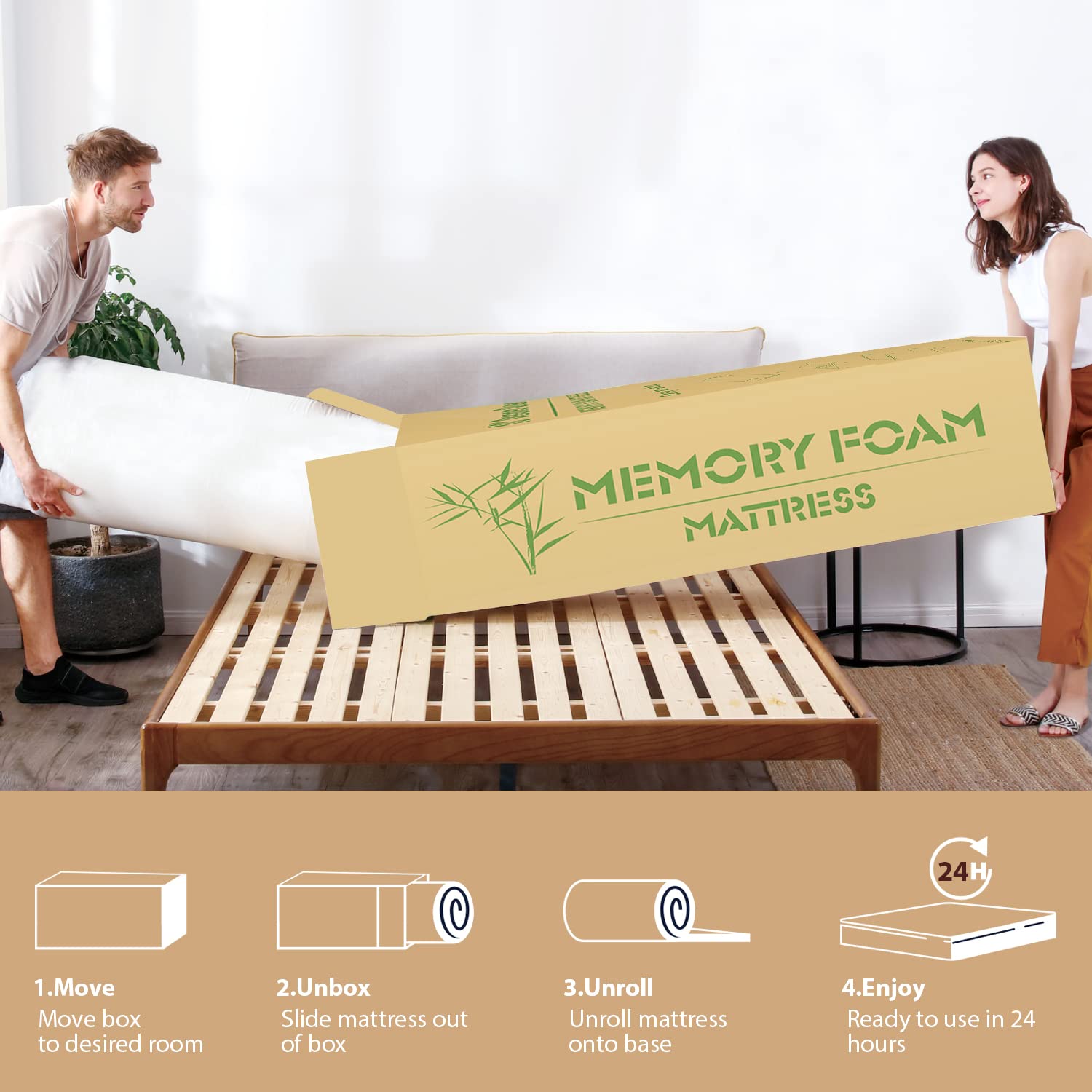 wOod-it Queen Size Mattress in a Box, 6 inch Cooling Gel Memory Foam Bed Mattresses Made in USA with Breathable Bamboo Cover, Medium Firm