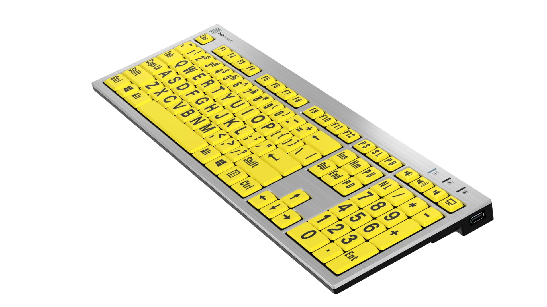 Logickeyboard 'Slimline' with Large Print • Black Letters on Yellow Keys • Made for Windows PC • Including LogicLight Lamp • p/n LKBU-LPRNTBY-AJPU-US