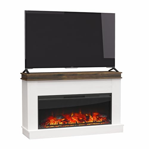 Ameriwood Home Mateo 53.5 Inch Electric Fireplace with Mantel, Replaceable Fireplace Insert Heater, Remote Control, Timer, Realistic Log and Flame Effect, for The Living Room or Bedroom, Ivory Oak