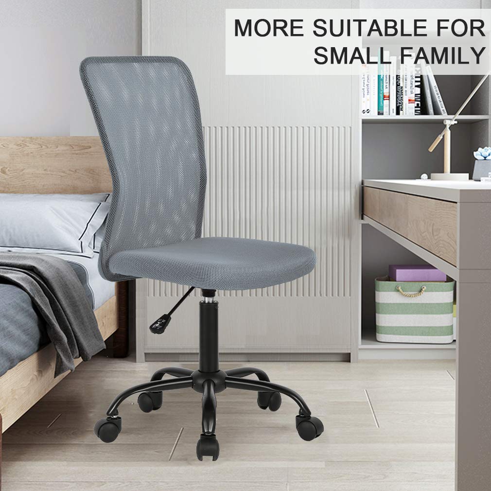 Ergonomic Office Chair Mesh Computer Chair Small Desk Chair Back Support Lumbar Support Modern Executive Adjustable Chair Mid Back Task Rolling Swivel Chair with Wheels Armless (Grey)