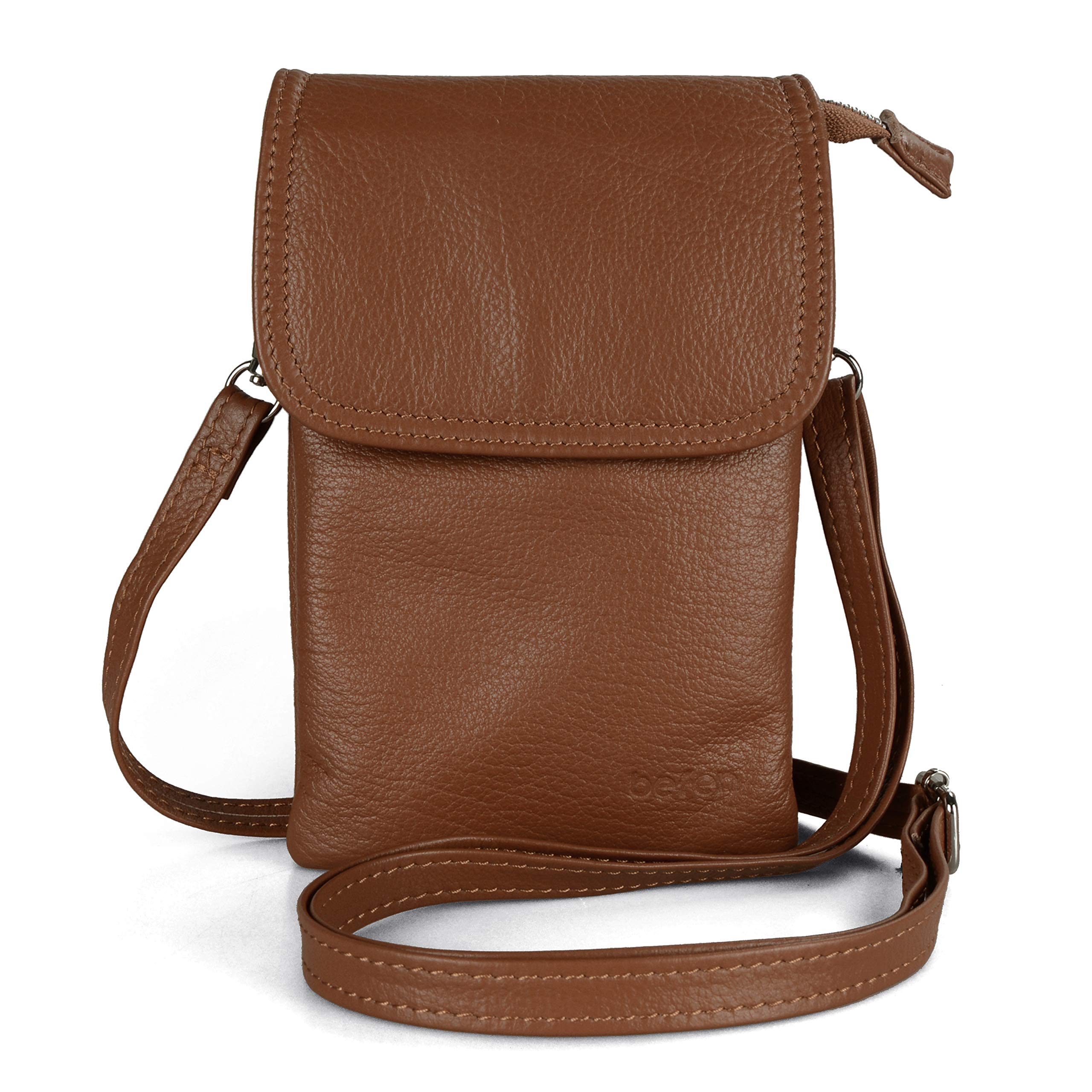 befen Cognac Brown Small Cell Phone Crossbody Bag with Cognac Brown Small Roomy Crossbody Purse