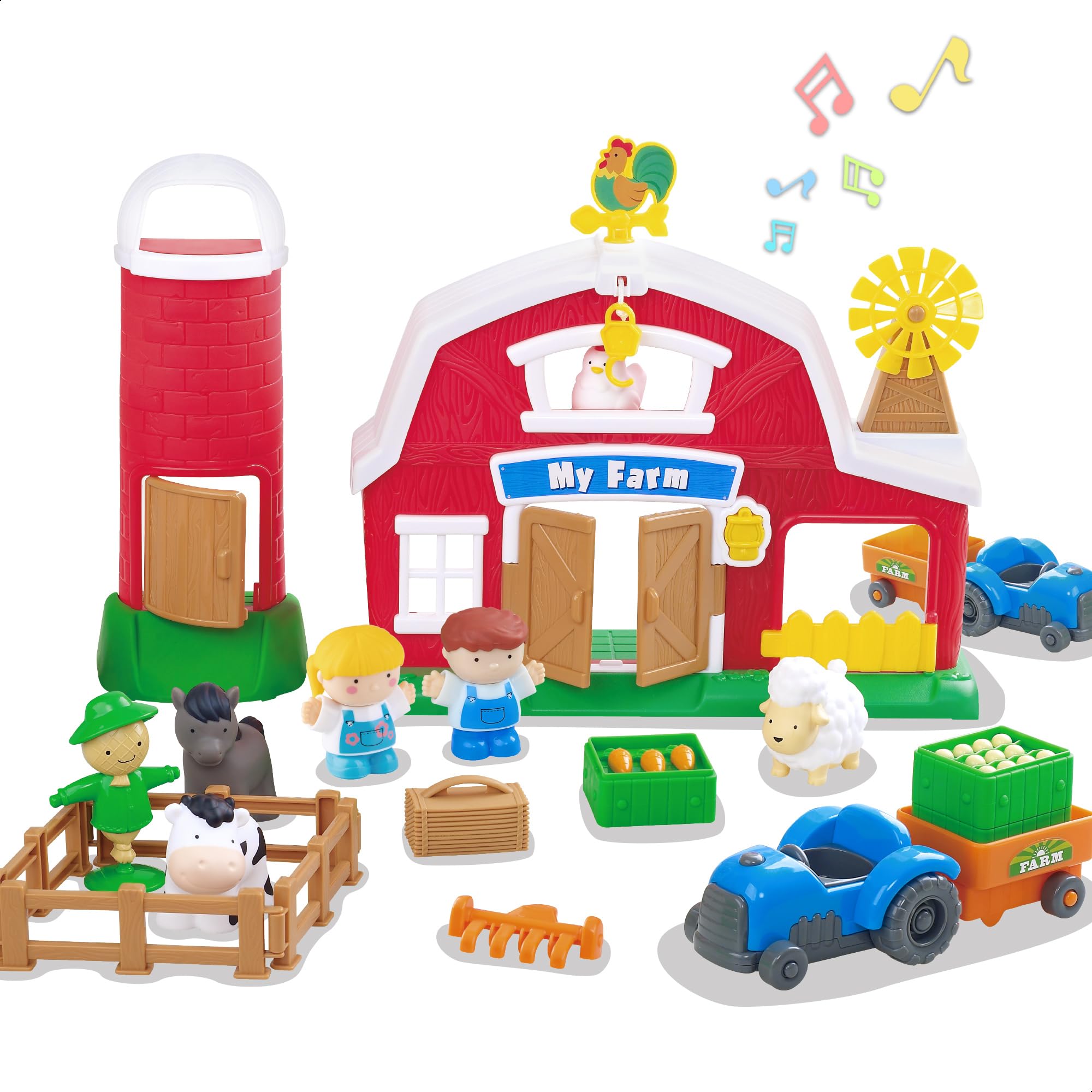 iPlay, iLearn Toddler Large Farm House Toys Set W/ Animal Figures, Tractors, Barn, Farmer People & Fence, Kids Imaginative Pretend Play W/ Animals Sound, Birthday Gift for 2 3 4 5 6 Year Old Boy Girl