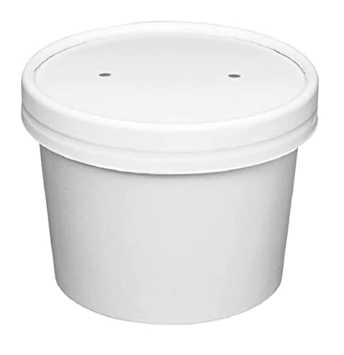 Mr Miracle 8 Ounce Soup/Frozen Dessert Containers with Lids in White. Pack of 25 Sets