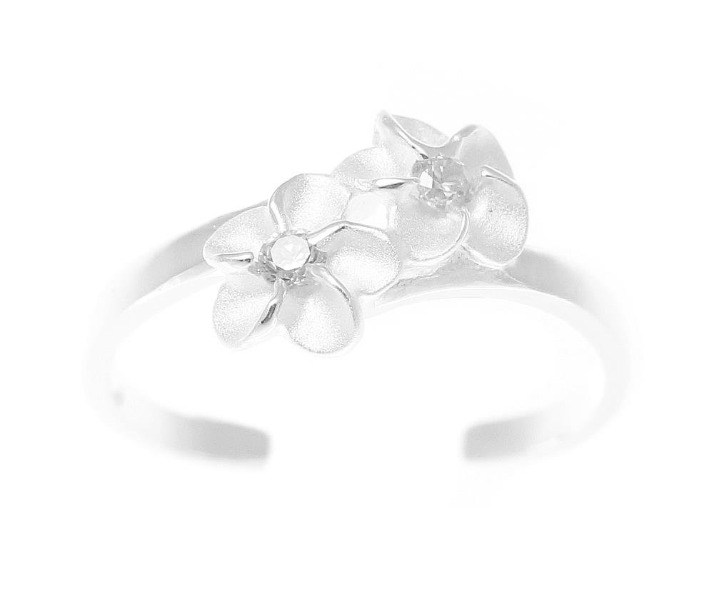 Arthur's Jewelry 925 sterling silver Hawaiian double plumeria flower white cz open toe ring