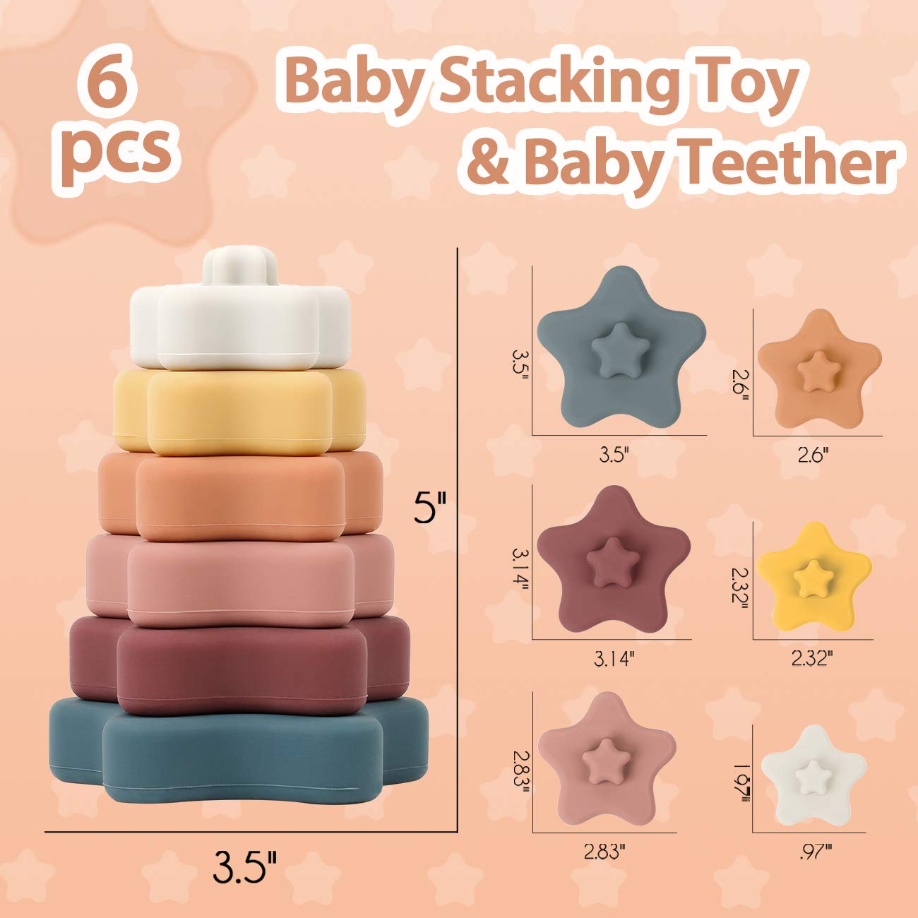 Haakaa Baby Silicone Shape Puzzle, Baby Stacking Toys & Teething Toys, Silicone Stacking Blocks Montessori Toys for 3M+ Babies, BPA-Free. Sunshine.