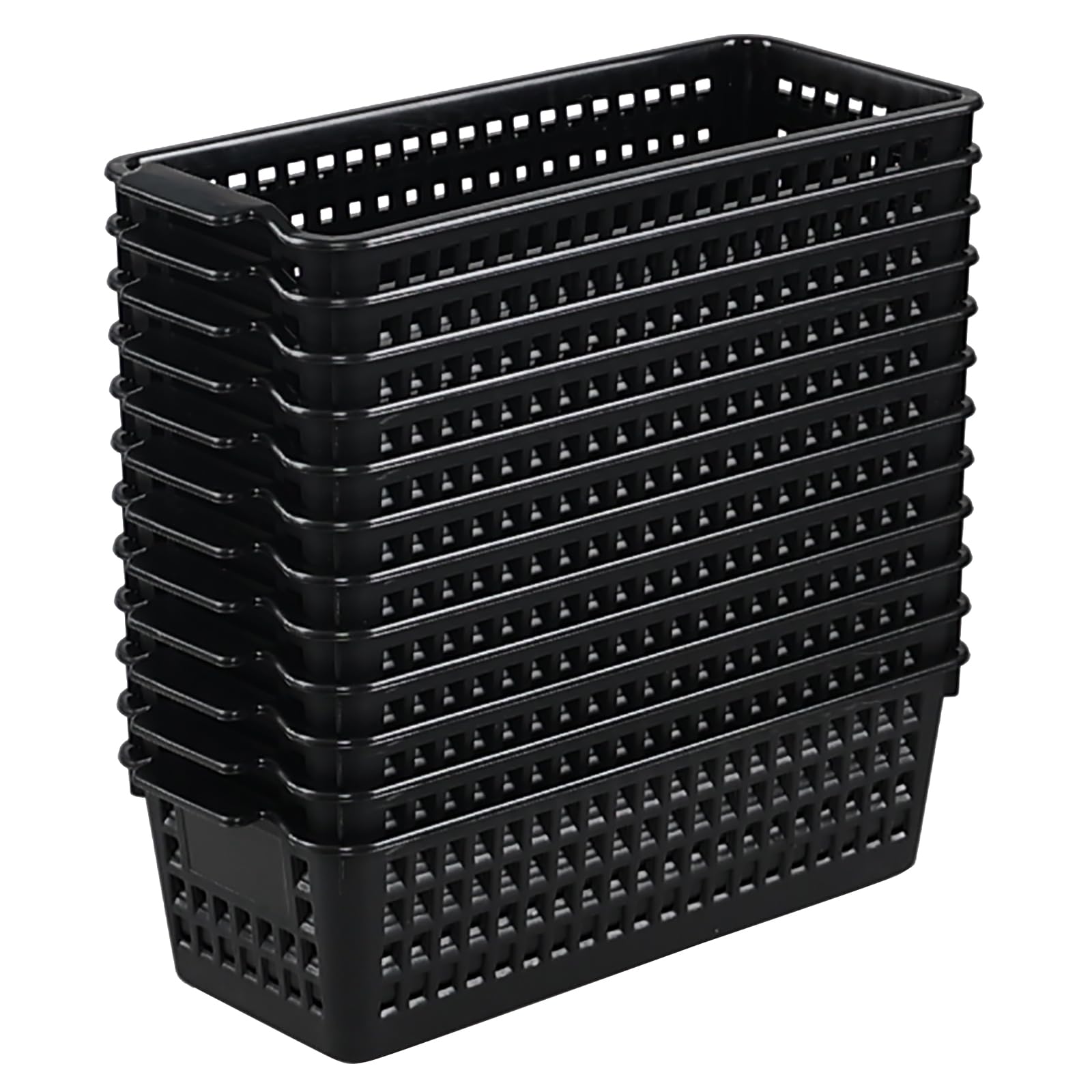 Hayixia Black Small Organizing Basket Bin, Slim Plastic Stroage Basket for Desktop, Set of 12